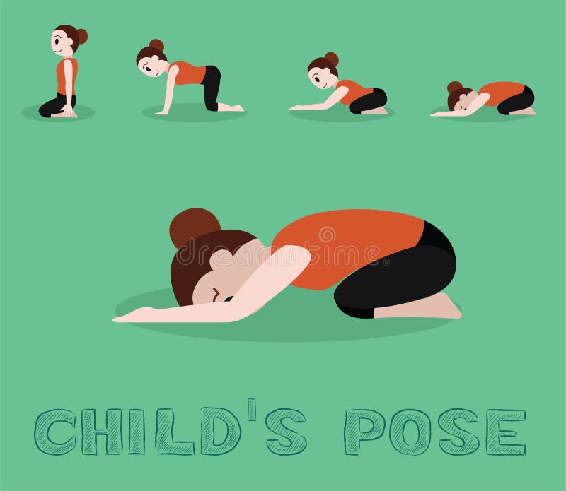 Yoga Tutorial Child`s Pose Cute Cartoon Vector Illustration Stock ...
