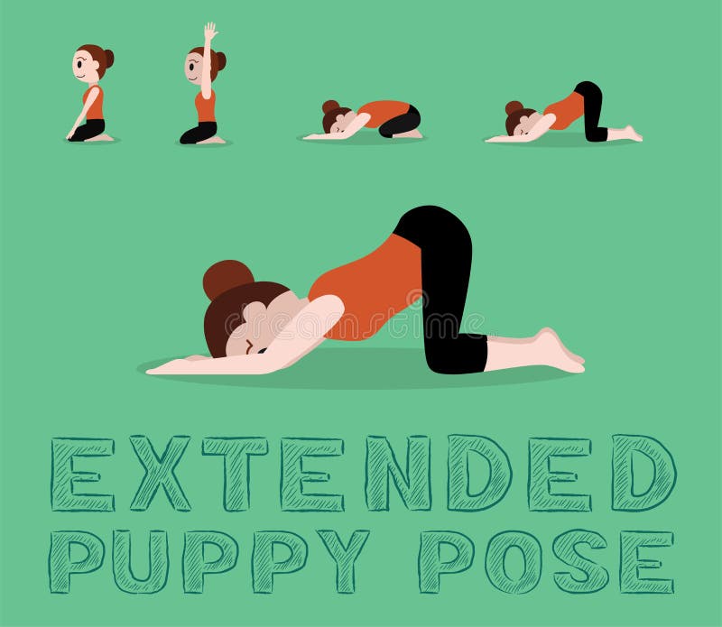 Yoga Tutorial Extended Puppy Pose Cartoon Vector Illustration Stock ...