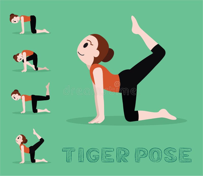 Yoga Tutorial Tiger Pose Cartoon Vector Illustration Stock Vector ...