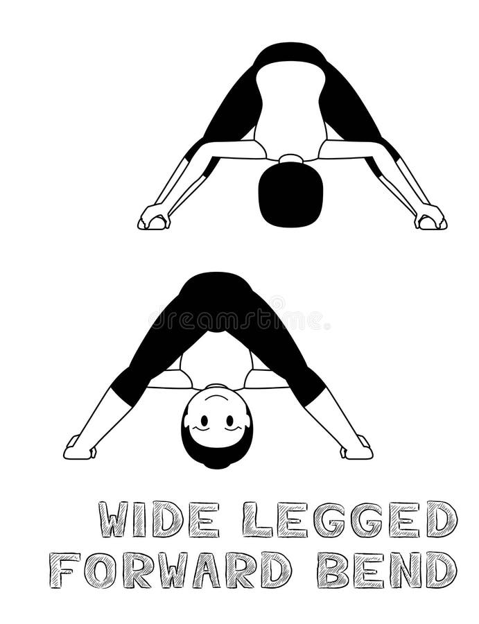 Yoga Wide Legged Forward Bend Cartoon Vector Illustration Monochrome ...