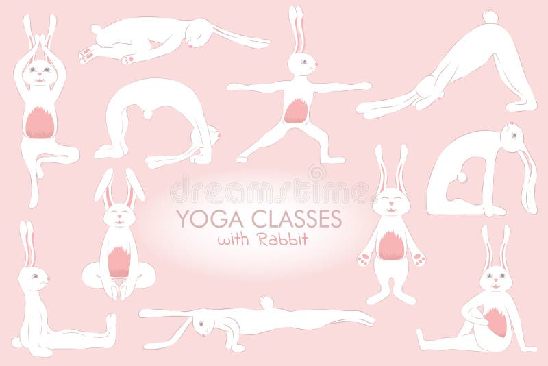 Yoga Classes with Rabbit Poses Set Stock Vector - Illustration of ...