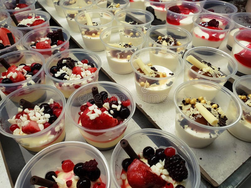 Yoghurt Based with Berries and Chocolate Portion Dessert Stock Photo ...