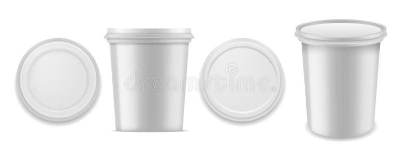 Yoghurt Container. Realistic White Blank Package Mockup, Plastic ...