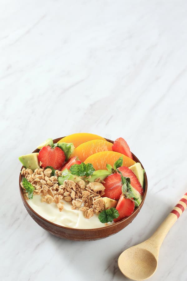 Yoghurt with Various Fresh Fruit Topping and Granola Stock Image ...