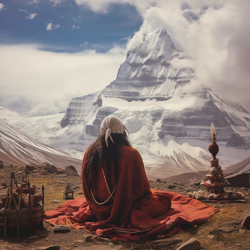 Yogi Baba Practising Puja in Front of Kailash Parvat. Poster Design for ...
