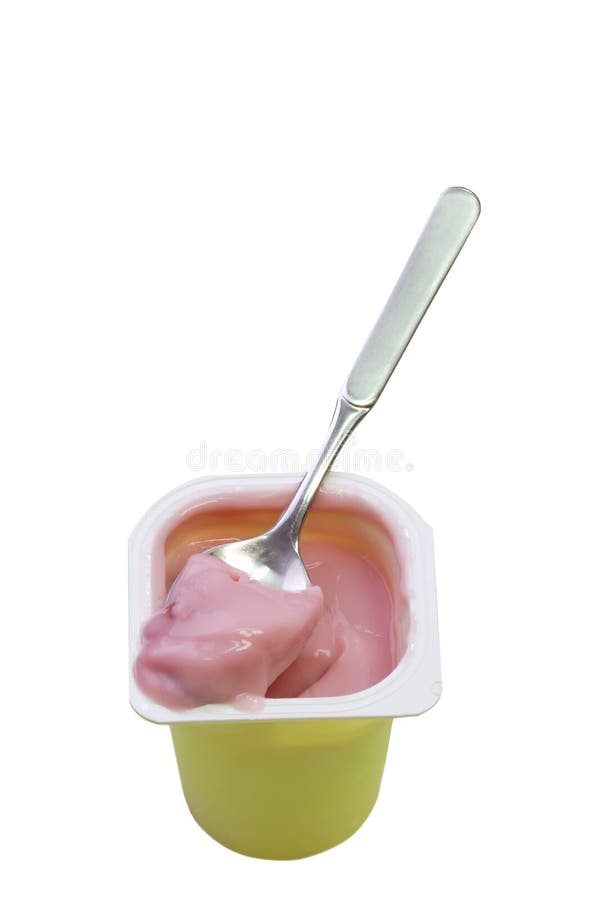 Strawberry Yogurt in Opened Yoghurt Pot Stock Image - Image of dairy ...