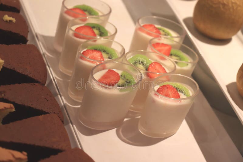 Yogurt at a buffet stock image. Image of strawberry - 177819673