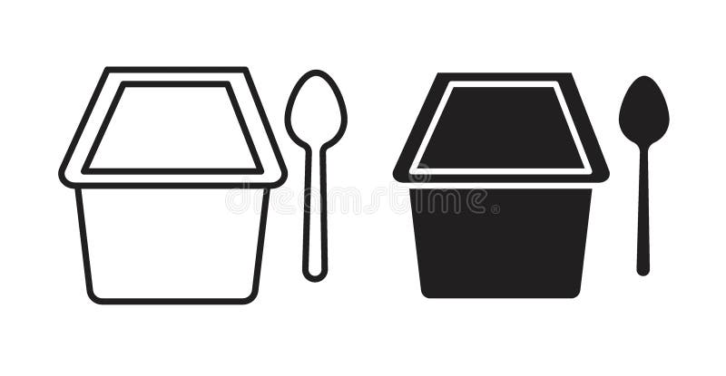 Yogurt Container with a Spoon Thin Line Icon Set Stock Vector ...
