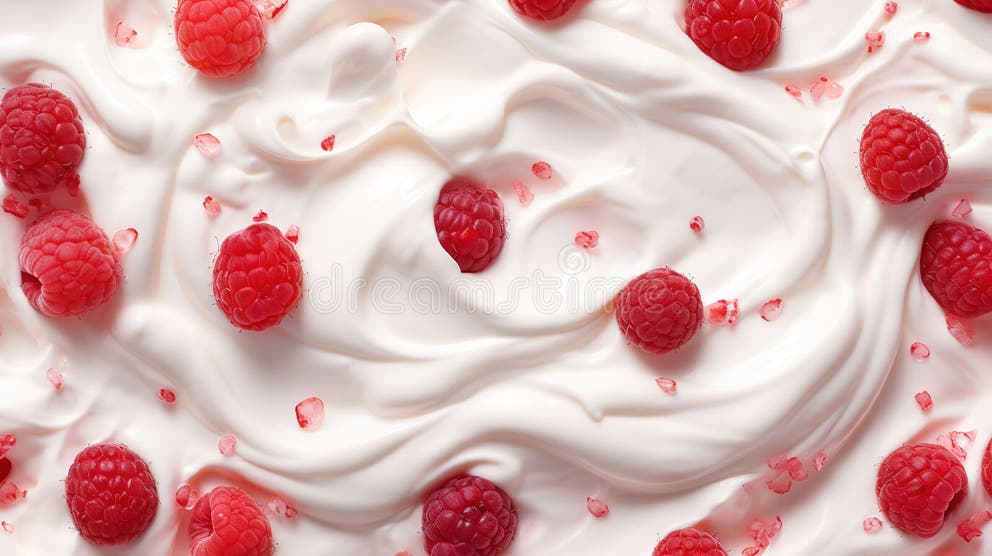 Yogurt and Fresh Raspberries, Background. Top View Stock Illustration ...