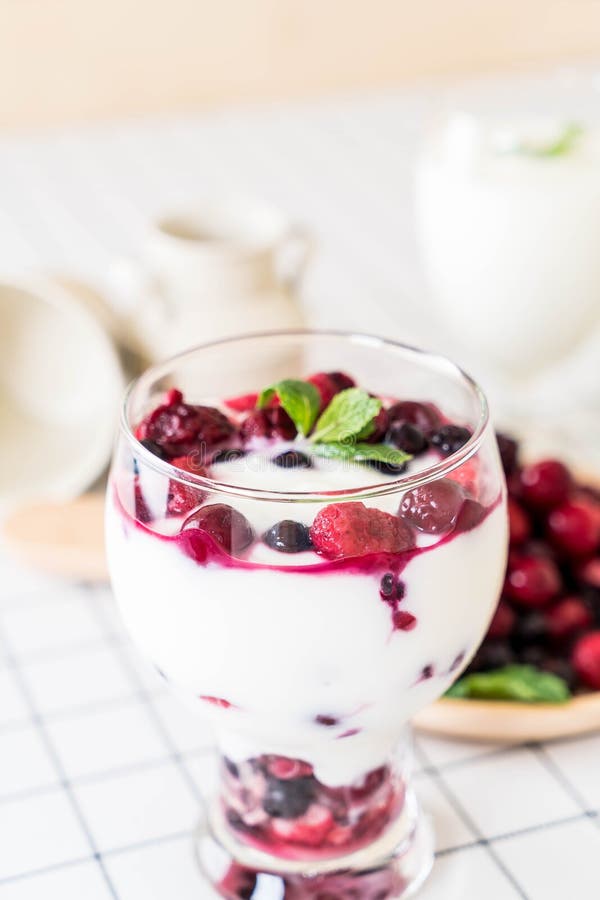 Yogurt with mixed berries stock photo. Image of blackberry - 94760060