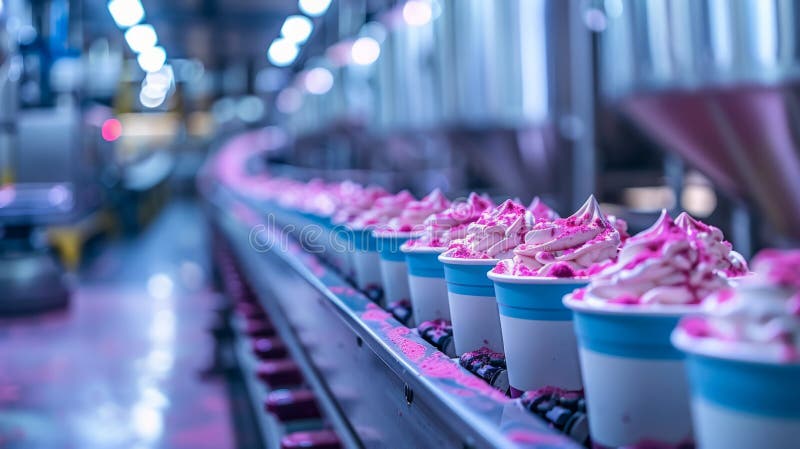 Yogurt Packing Line in a Factory. Stock Photo - Image of technology ...
