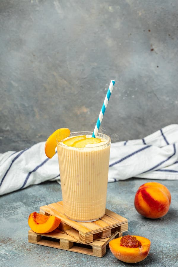 Yogurt with Peaches. Summer Breakfast Drink, Fresh Blended Peach ...