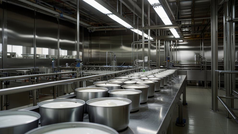 Yogurt Production Process Using Advanced Automated Machinery Stock ...