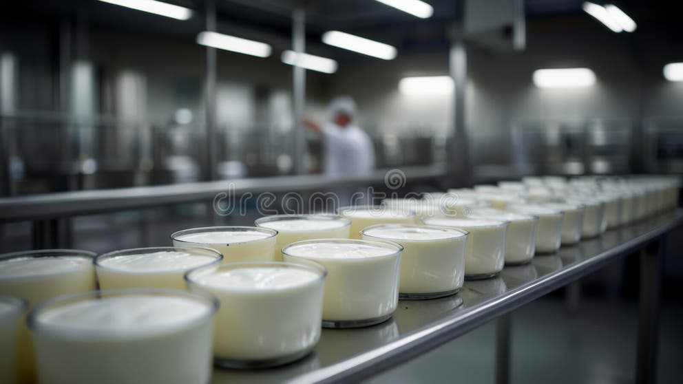 Yogurt Production Process Using Advanced Automated Machinery Stock ...