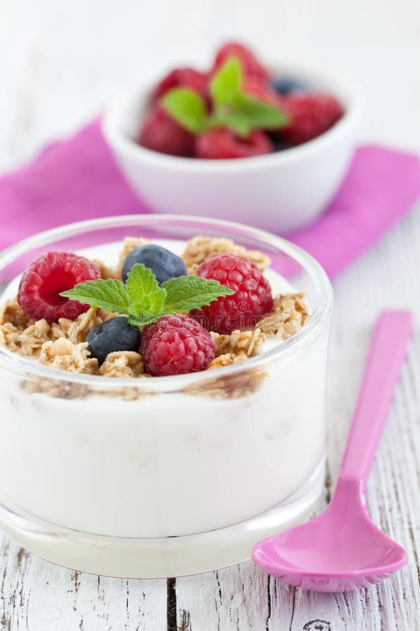 Yogurt with raspberries stock photo. Image of food, dinner - 25479088