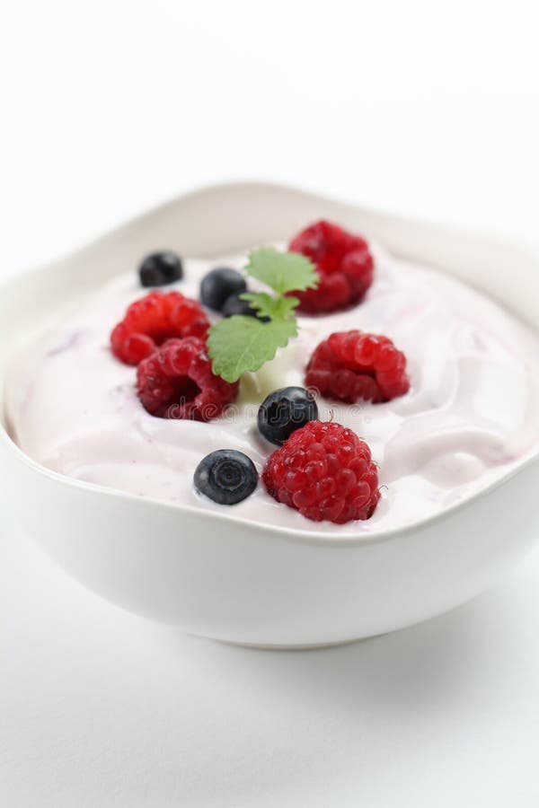 Yogurt with Raspberries and Blueberries Stock Photo - Image of copy ...