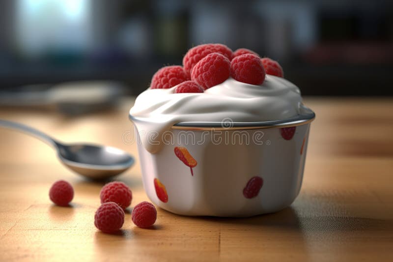 Yogurt with Raspberries on the Table. Generated by AI Stock ...