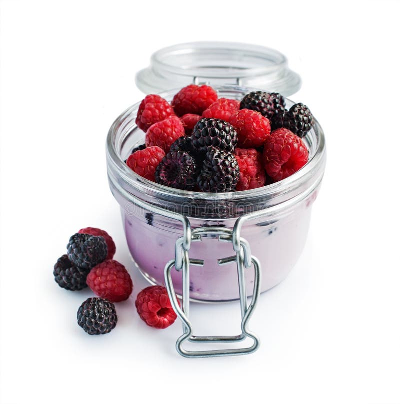 Yogurt with Red and Black Raspberries Stock Photo - Image of smoothie ...