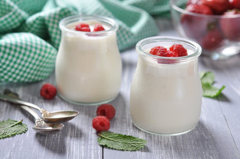 Homemade Yogurt with Raspberry and Pistachio in Glass Jars Stock Photo ...