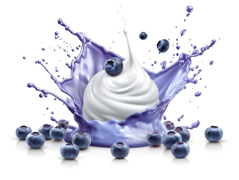 Yogurt Splash with Blueberries on White Background. Stock Illustration ...