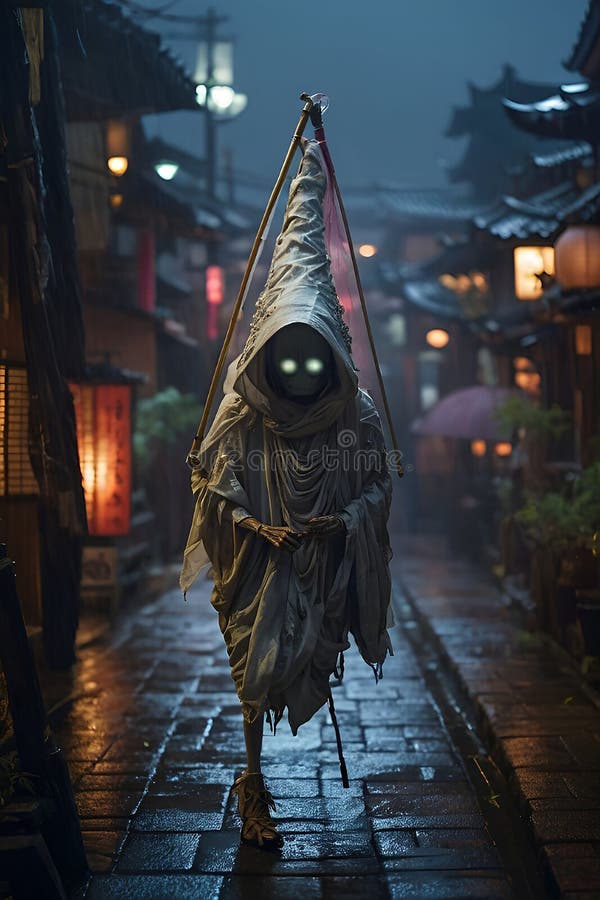 One-Legged Scary Ghost Walking on the Street at Night Stock Image ...