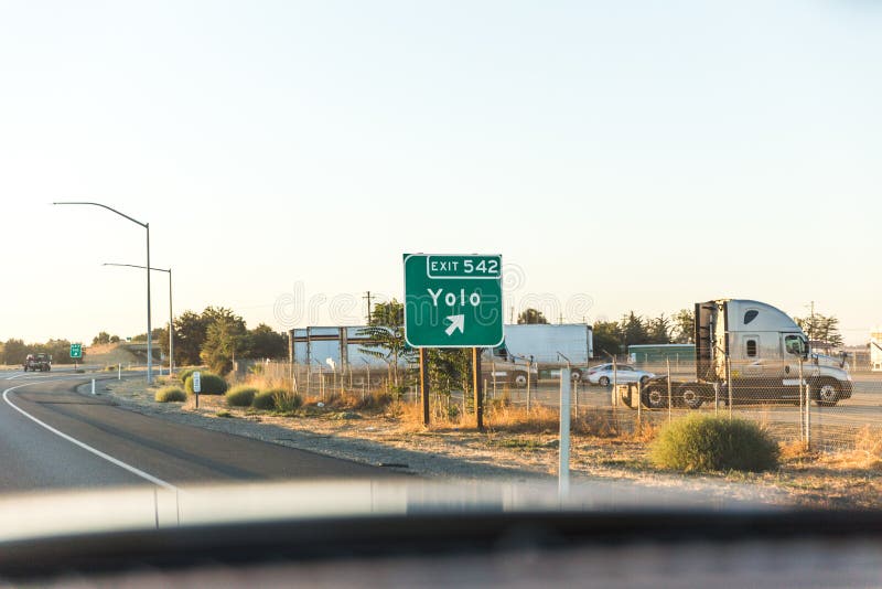 Yolo Highway Exit Sign editorial stock image. Image of exit - 101965774