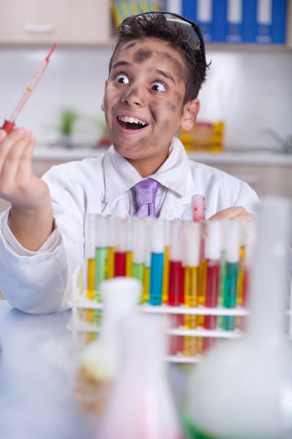 Yong Funny Scientist Doing Some Crazy Experiment Stock Photo - Image of ...