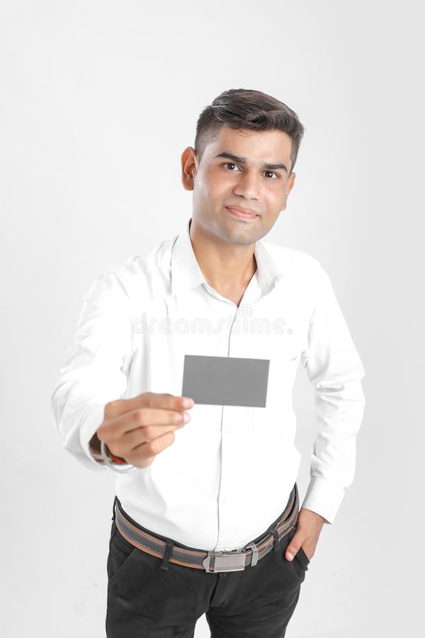 Yong Indian Man Showing Card Stock Image - Image of handsome ...