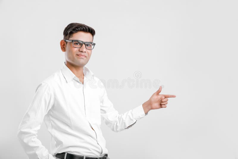 Yong Indian Man Showing Direction Met Hand Stock Foto - Image of modern ...