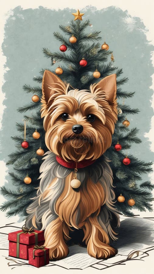 Yorkie Christmas Tree Stock Illustrations – 13 Yorkie Christmas Tree ...