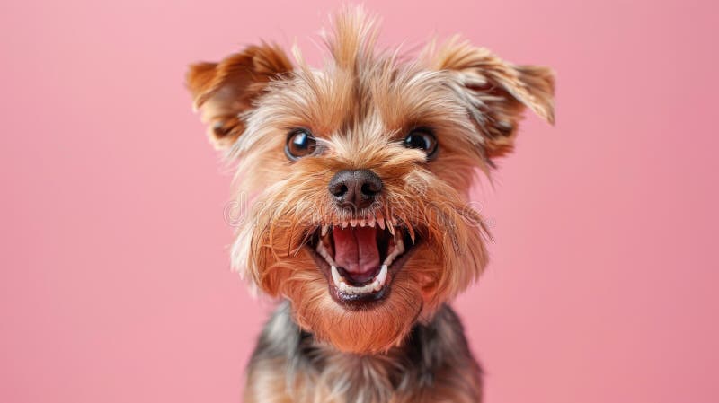 Yorkshire Terrier, Angry Dog Baring Its Teeth, Studio Lighting Pastel ...