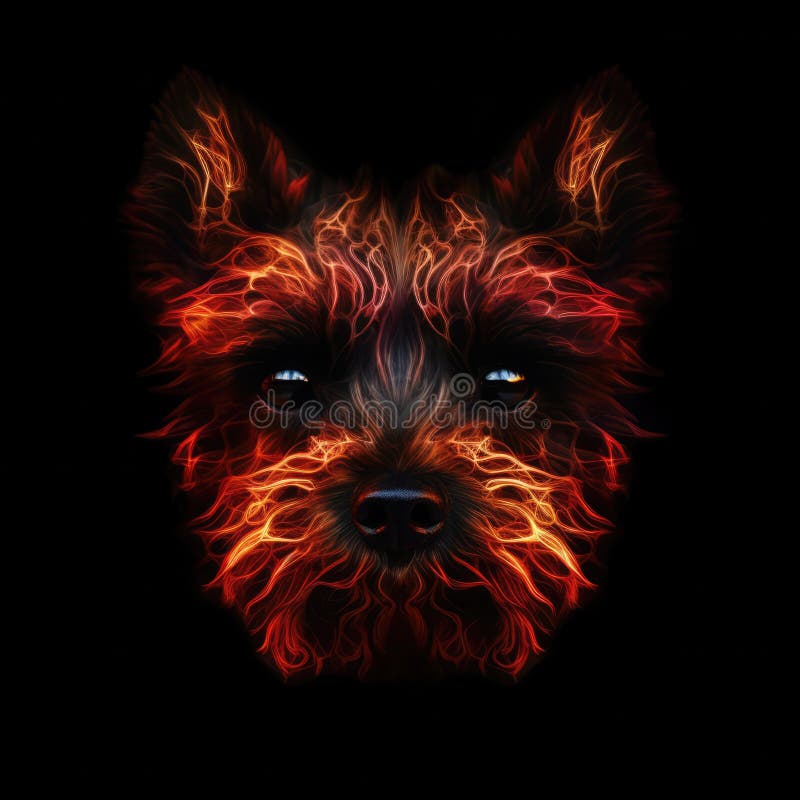 Yorkshire Terrier Face Shape in Red Fire on Black Background ...