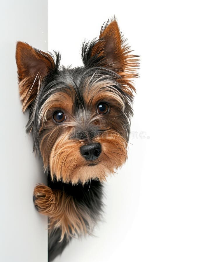 Yorkshire Terrier Peeking from Behind the Corner, Curious Stock Photo ...