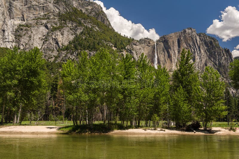 Yosemite Falls from the Riverside Stock Photo - Image of plant, park ...