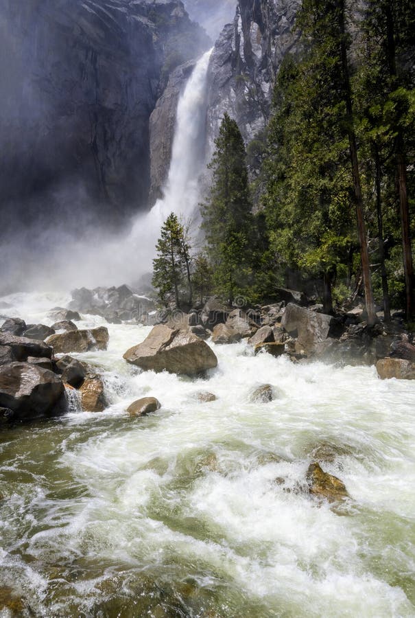Yosemite Lower Fall with a Powerful Water Flow. California National ...