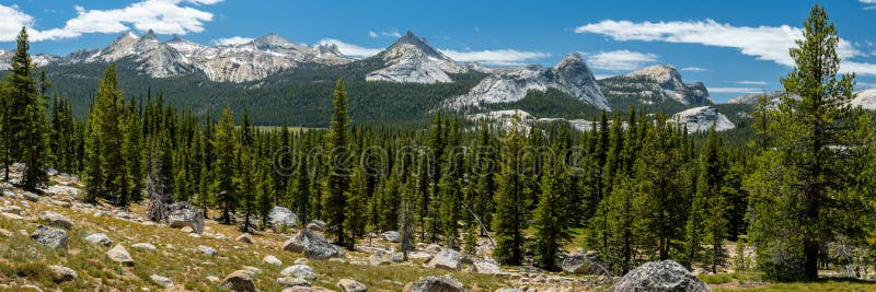 Yosemite Mountains Range with Cathedral Peak in the Center Stock Photo ...