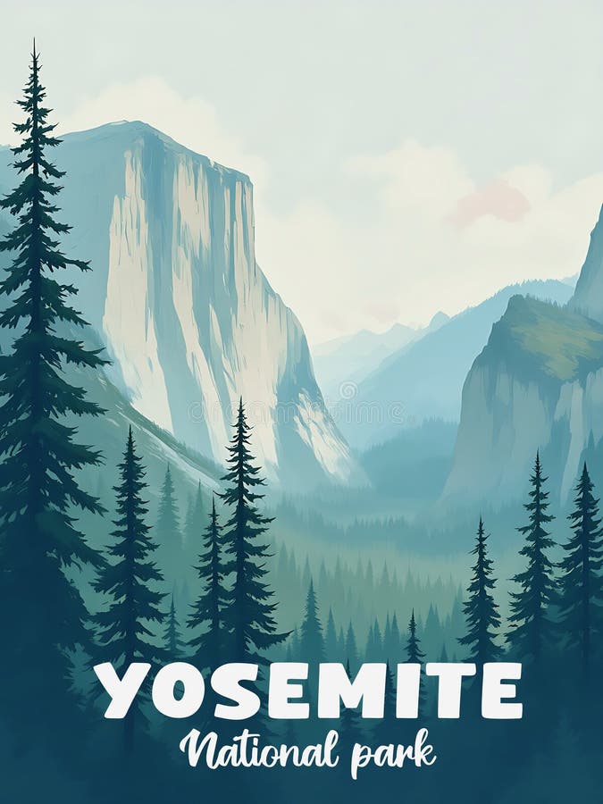Yosemite National Park Vintage Artwork Stock Illustration ...