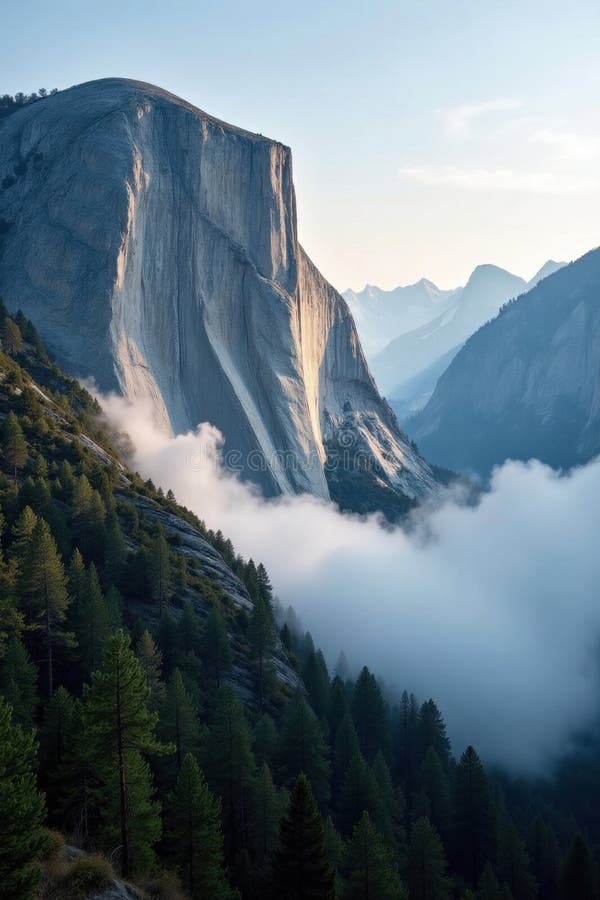 Yosemite S Granite Cliffs Partially Hidden by Swirling Fog ...