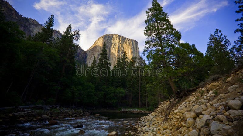 Yosemite Valley with El Capitan and River Stock Illustration ...