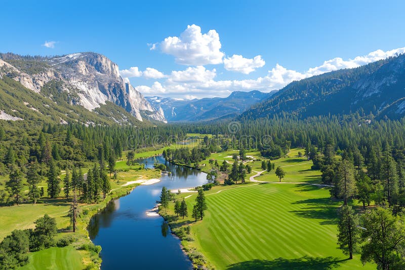 Yosemite Valley Golf Course Stock Photo - Image of valley ...