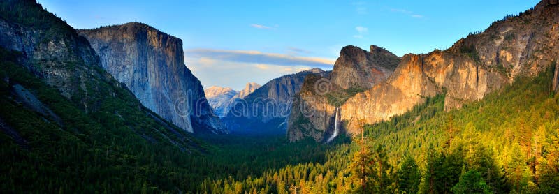 Yosemite Valley Panorama stock photo. Image of sunrise - 7646254