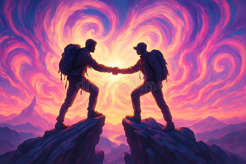 Handshake on the Mountain Top – Journey To Reaching Dreams Stock ...