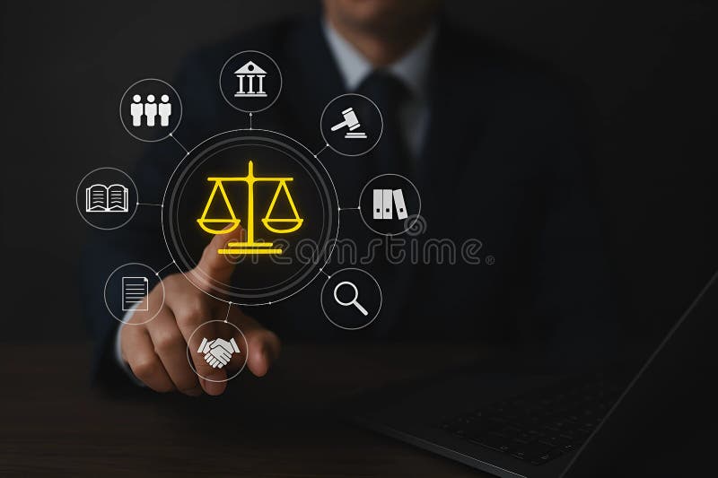 Digital Justice Concept with Interactive Legal Icons Highlighting Law ...