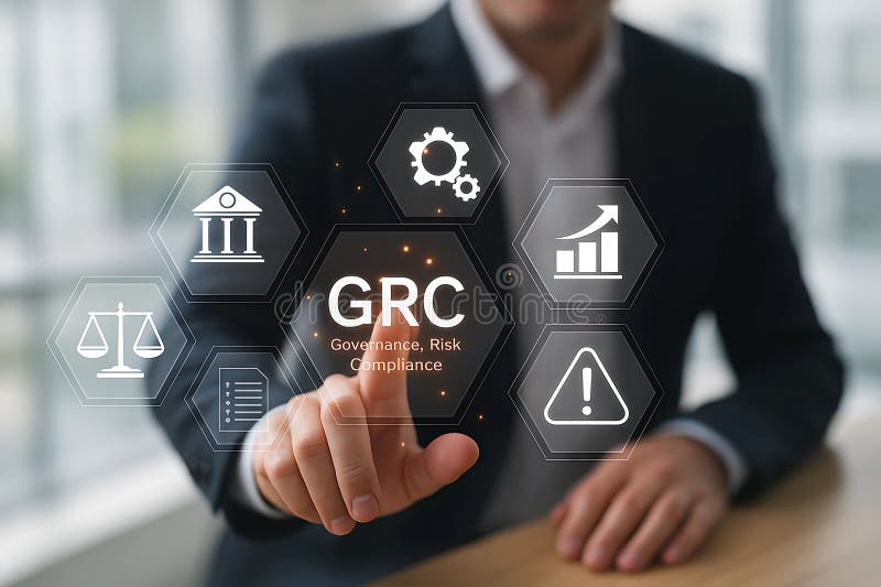 GRC (Governance, Risk, Compliance) Concept with Businessman Interacting ...