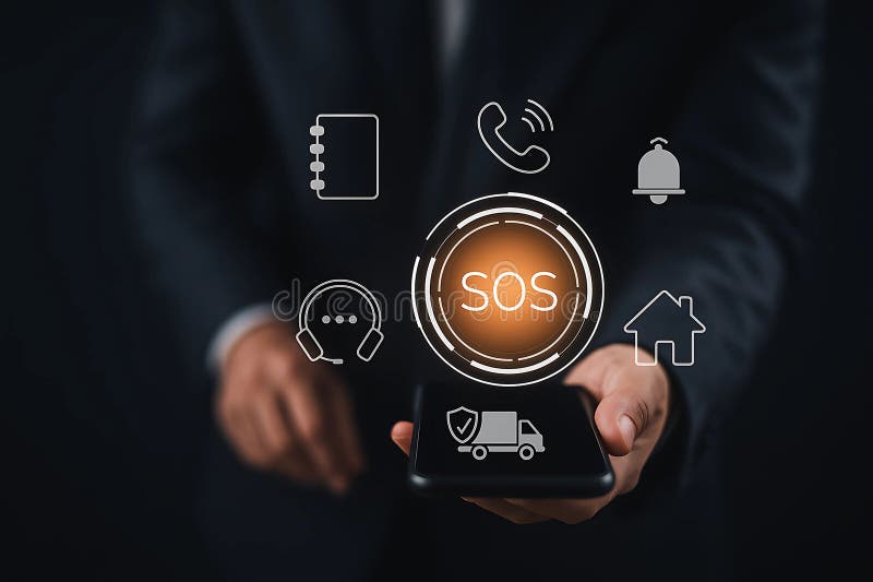 Digital Emergency SOS and Communication Icons on Smartphone Interface ...