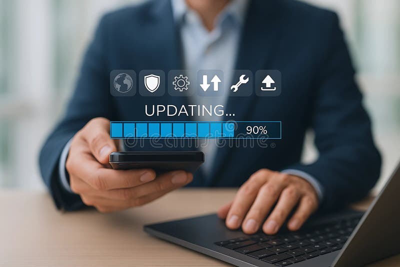 Efficient Software Update Process: Businessman Managing Device Update ...