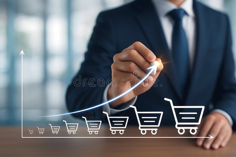 Effective Sales Growth Strategy Illustrated by Expanding Shopping Cart ...