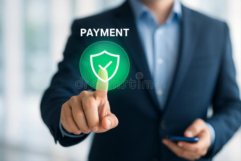 Secure Digital Payment Authorization Concept - Businessman Confirming ...
