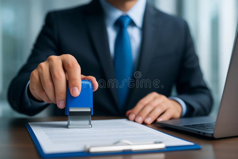 Businessman Stamping Official Document for Contract Approval and Legal ...