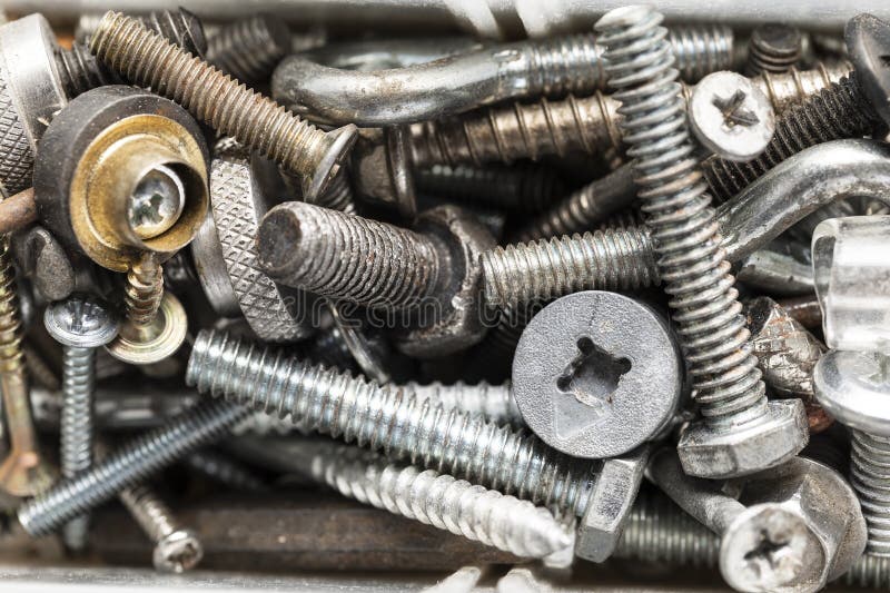 Various Types of Worn Screws, Top View Stock Photo - Image of nail ...